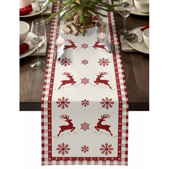 Christmas Table Runner Elk Table Runners Snowflake Red Buffalo Plaid ...
