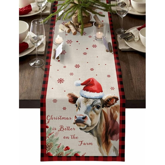 Christmas Table Runner Farm Cow Table Runners Holly Berry Snowflake ...