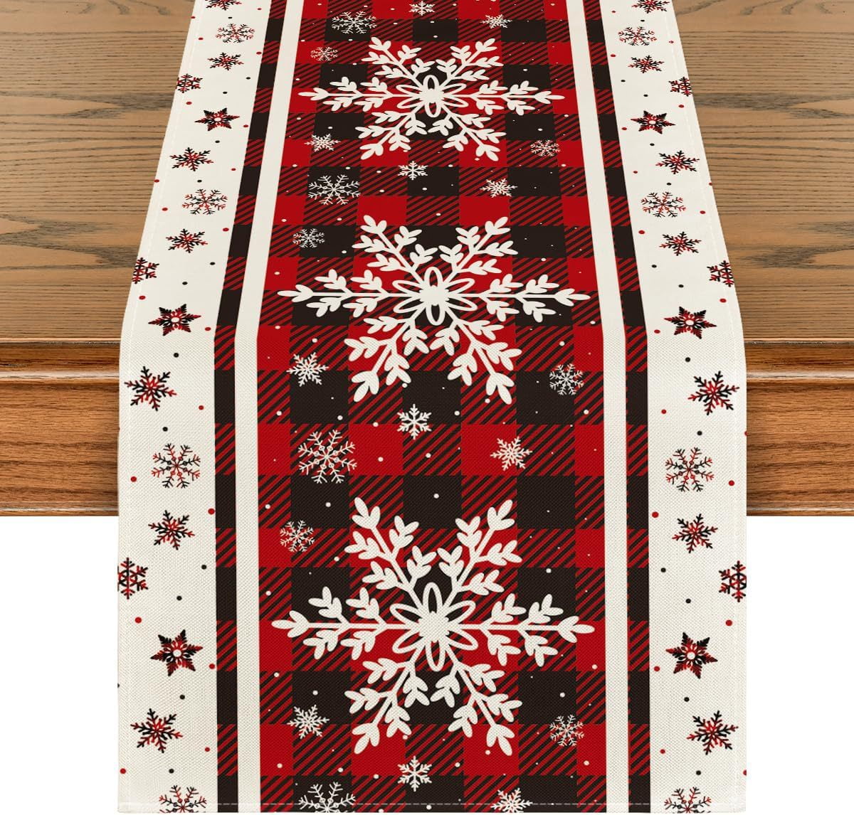 Christmas Table Runner, Floral Snowflakes Berry Farmhouse Kitchen ...