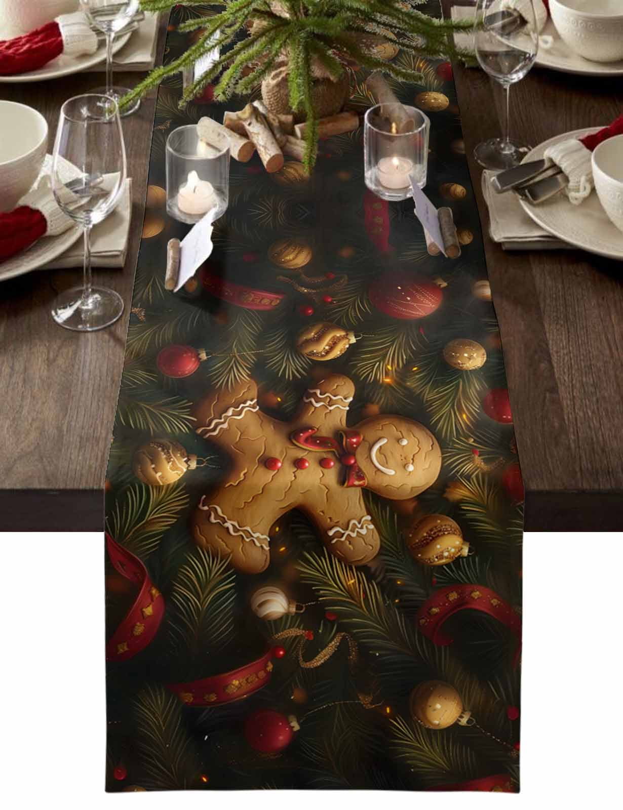 Christmas Table Runner Gingerbread Man Ball Table Runners Pine Needles ...