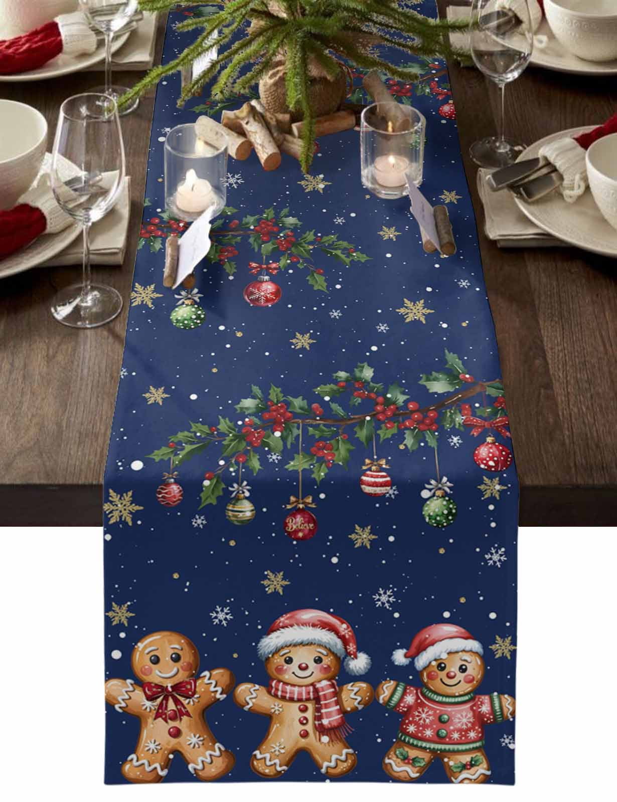 Christmas Table Runner Gingerbread Man Table Runners Xmas Balls Berry ...