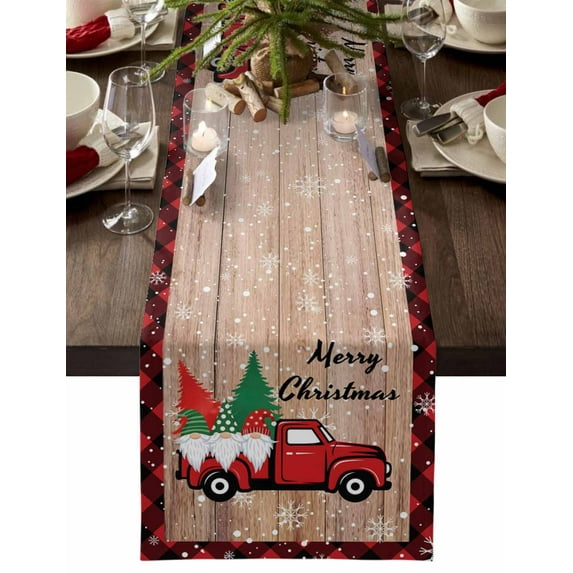Christmas Table Runner Gnome Pine Tree Truck Table Runners Snowflake ...
