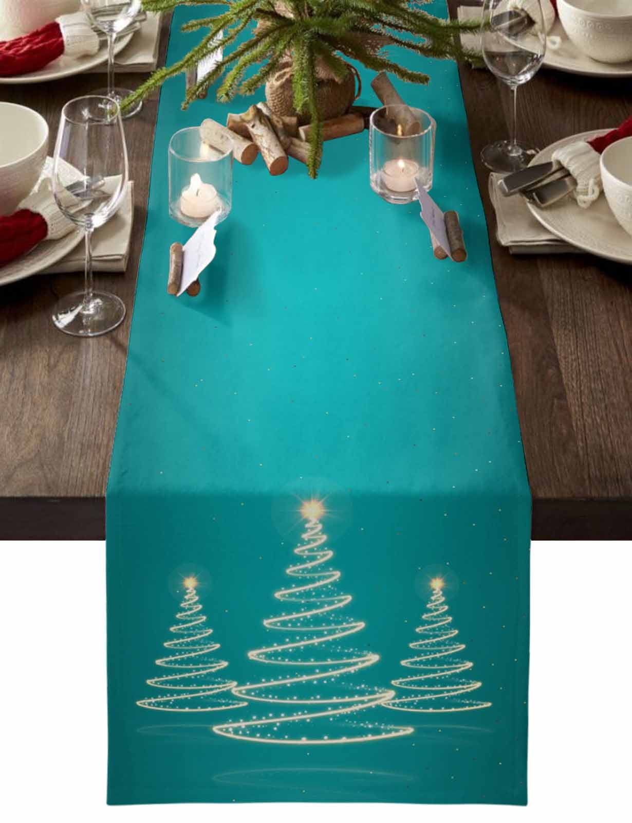 Christmas Table Runner Golden Christmas Tree Table Runners Star Lights ...