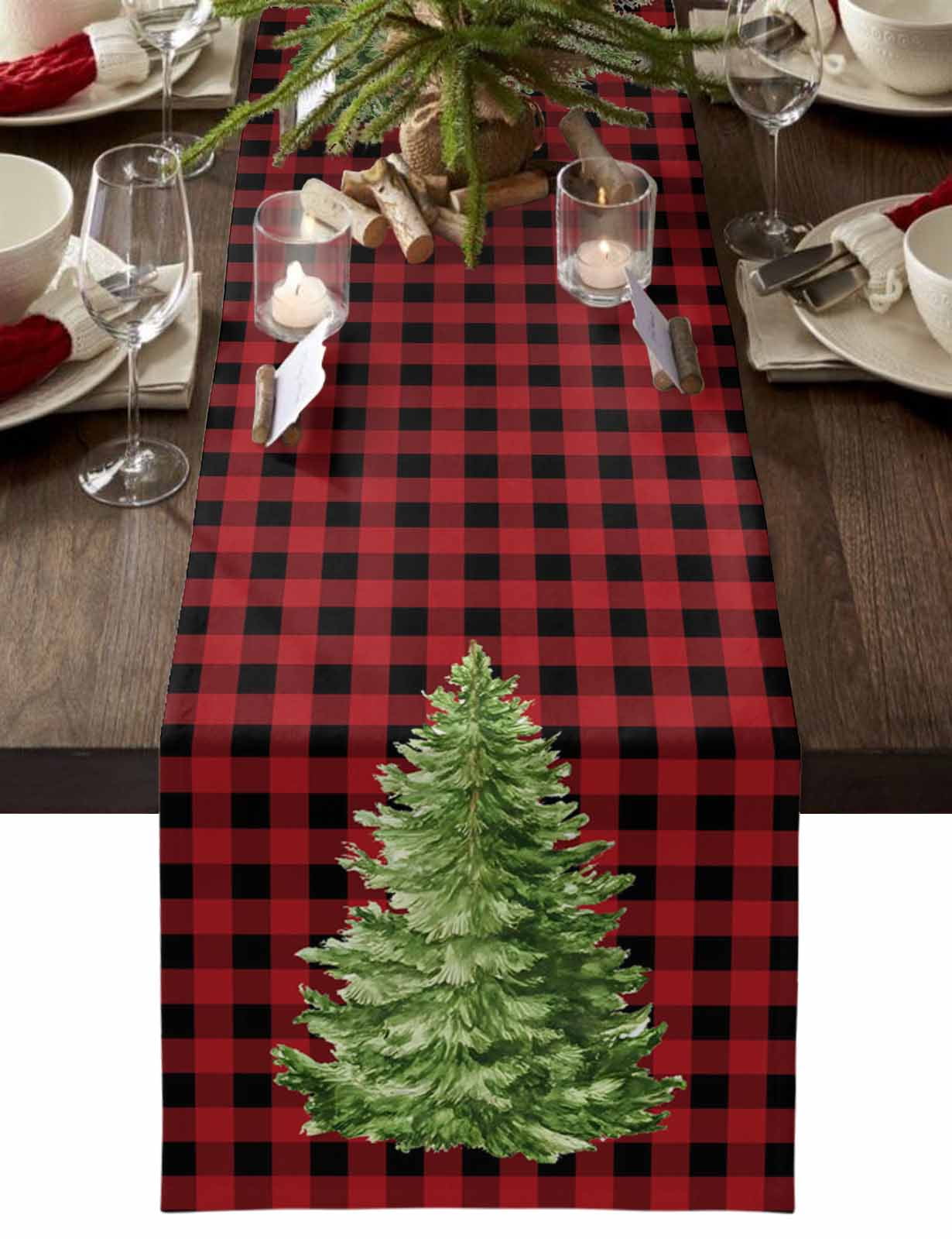 Christmas Table Runner Green Christmas Tree Table Runners Red Black ...