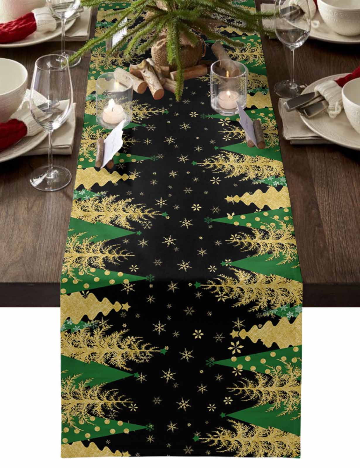 Christmas Table Runner Green Gold Xmas Tree Table Runners Winter ...