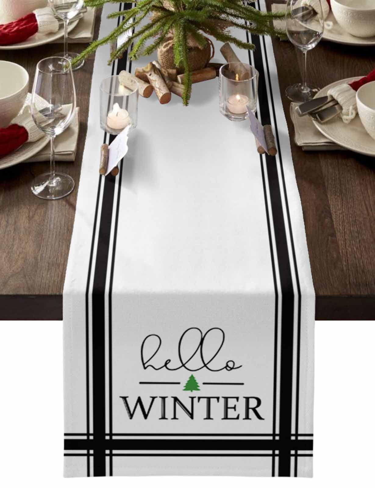 Christmas Table Runner Hello Winter Table Runners Christmas Tree Black ...