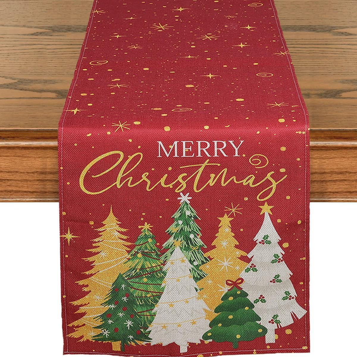 Christmas Table Runner Linen Red Snowflake Winter Table Runners with 8 ...