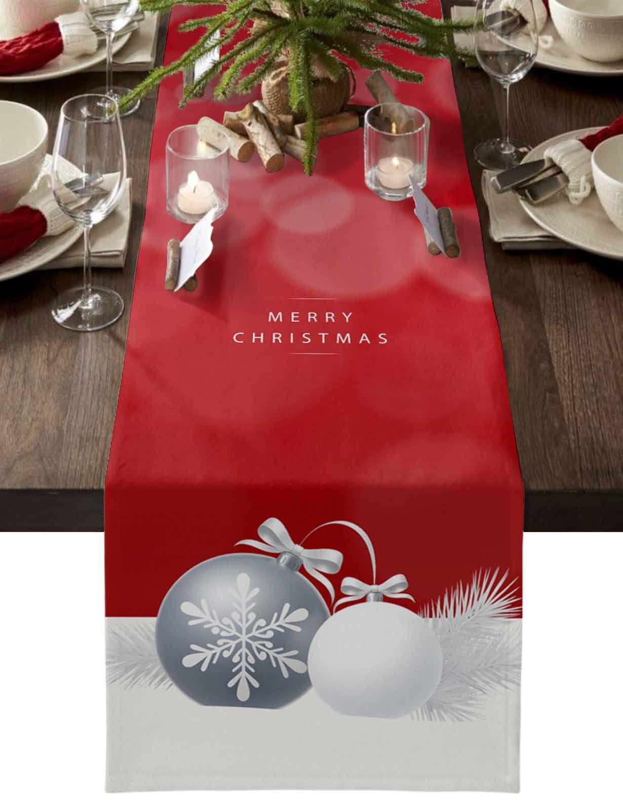 Christmas Table Runner Merry Christmas Balls Table Runners Pine Needles ...