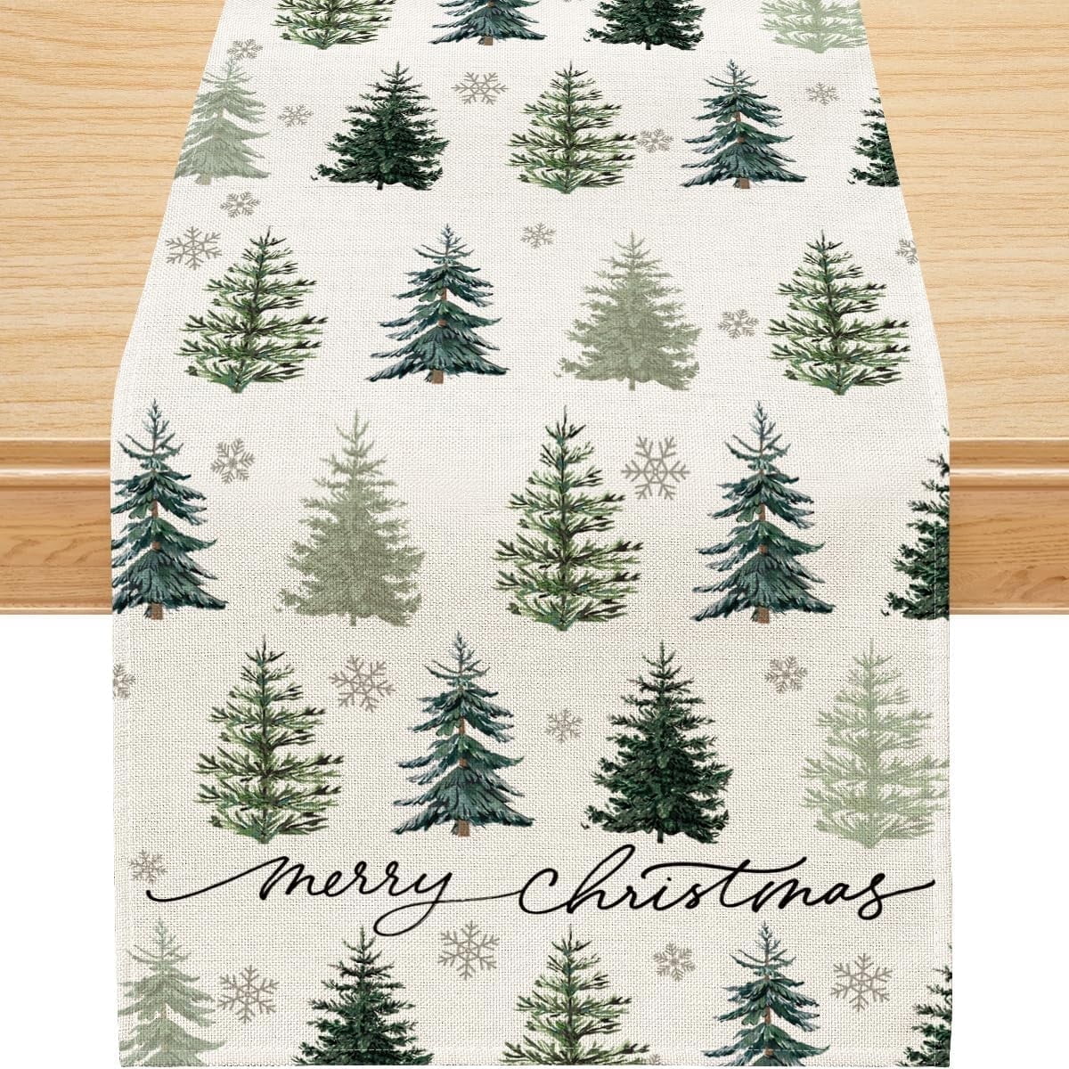 Christmas Table Runner, Merry Christmas Green Decorations Winter ...