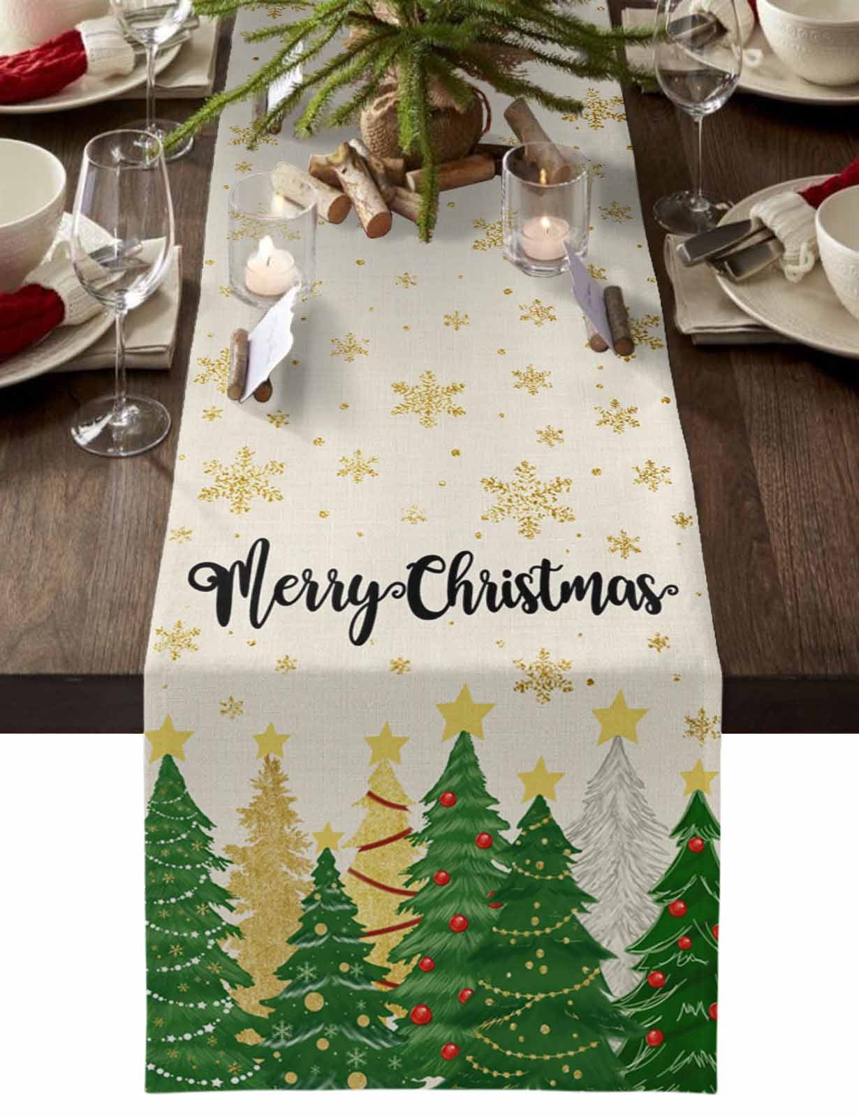 Christmas Table Runner Merry Christmas Tree Table Runners Gold Star ...
