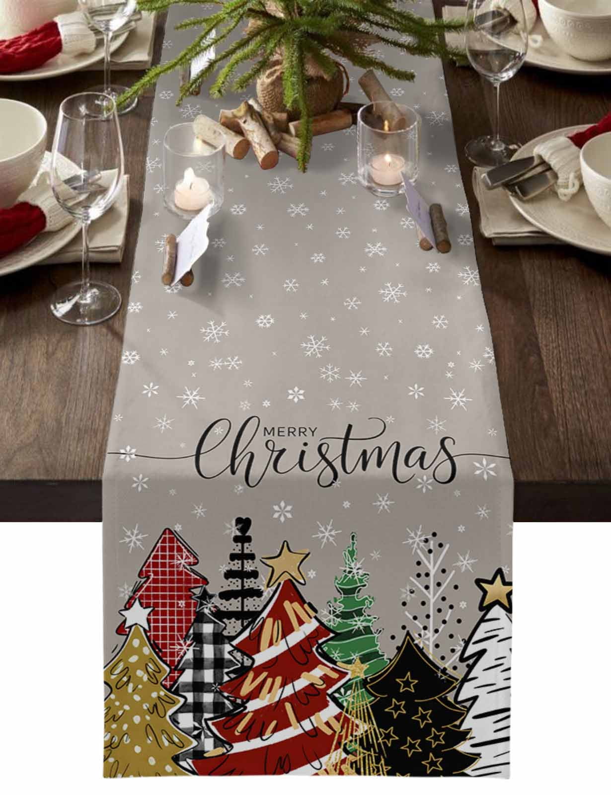 Christmas Table Runner Merry Christmas Tree Table Runners Pine Trees ...