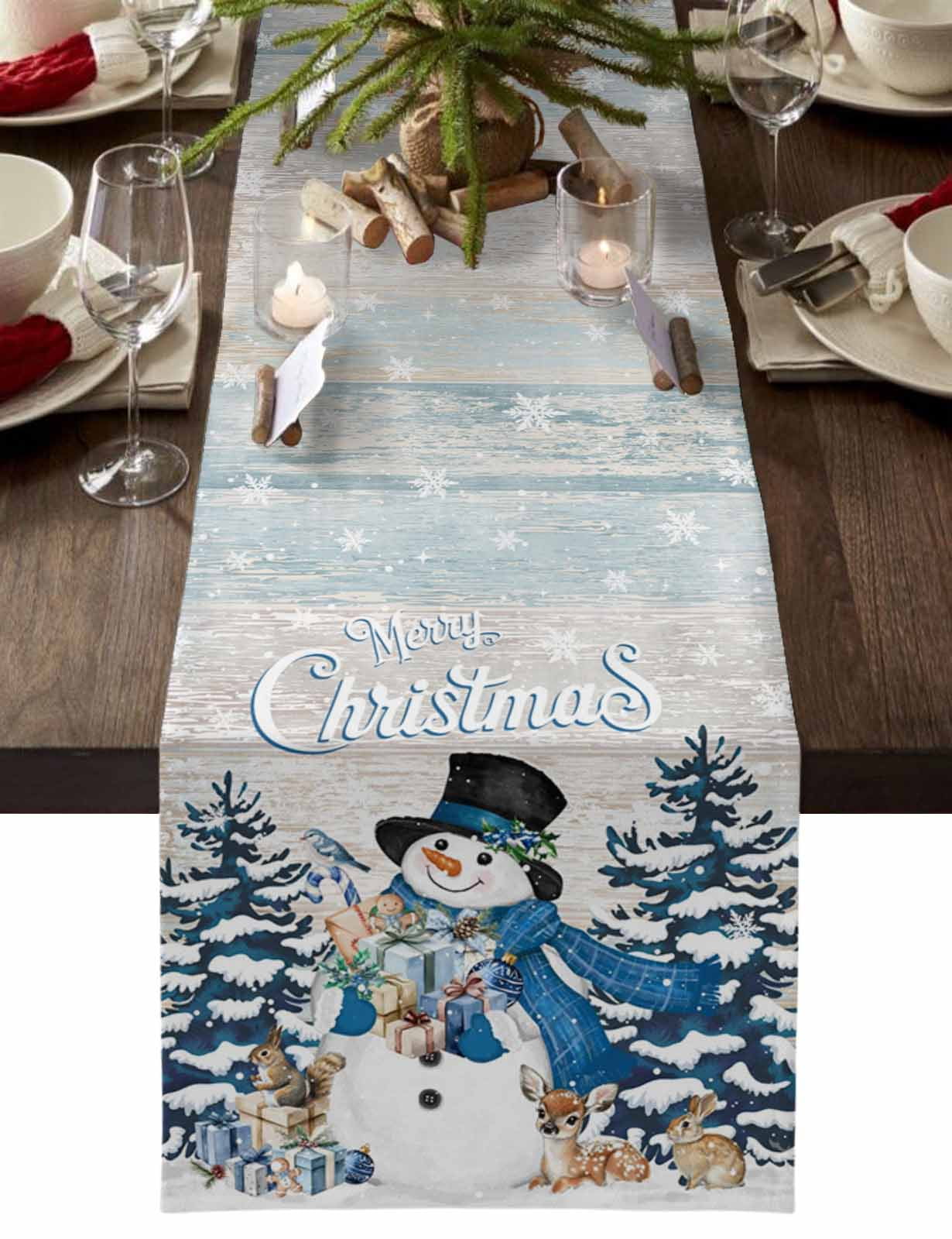 Christmas Table Runner Merry Christmas Tree Table Runners Snowman Deer ...