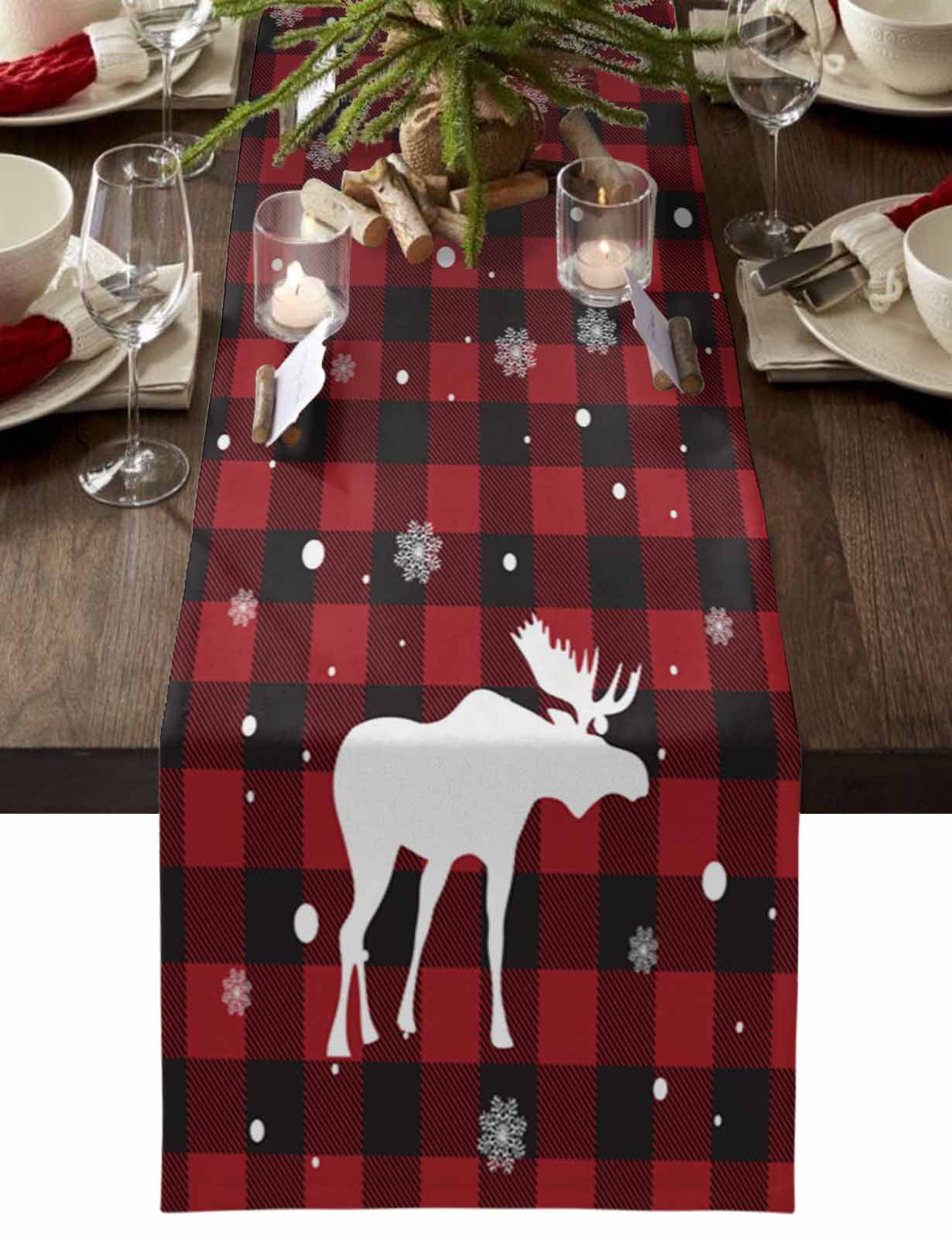 Christmas Table Runner Moose Reindeer Table Runners Red Buffalo Check ...