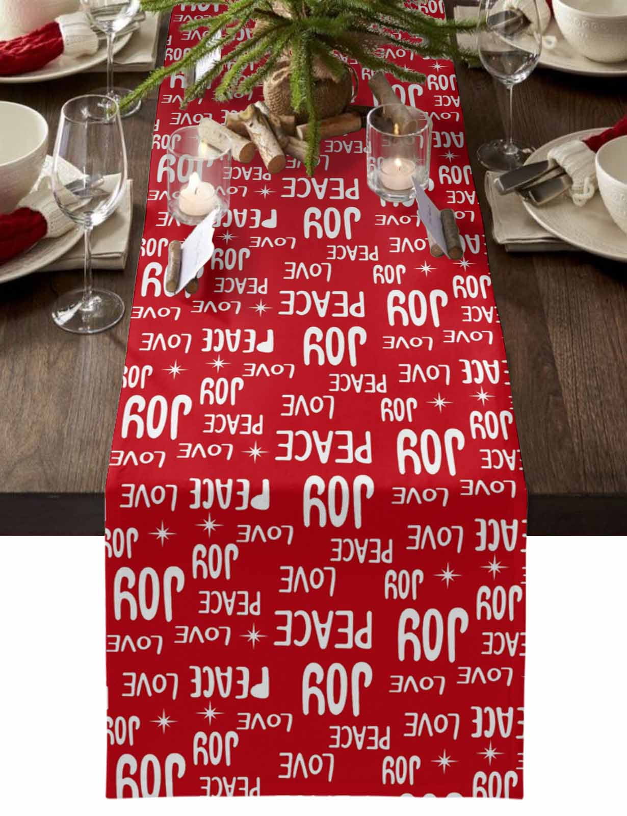 Christmas Table Runner Peace Joy Love Table Runners Star Navy Red ...
