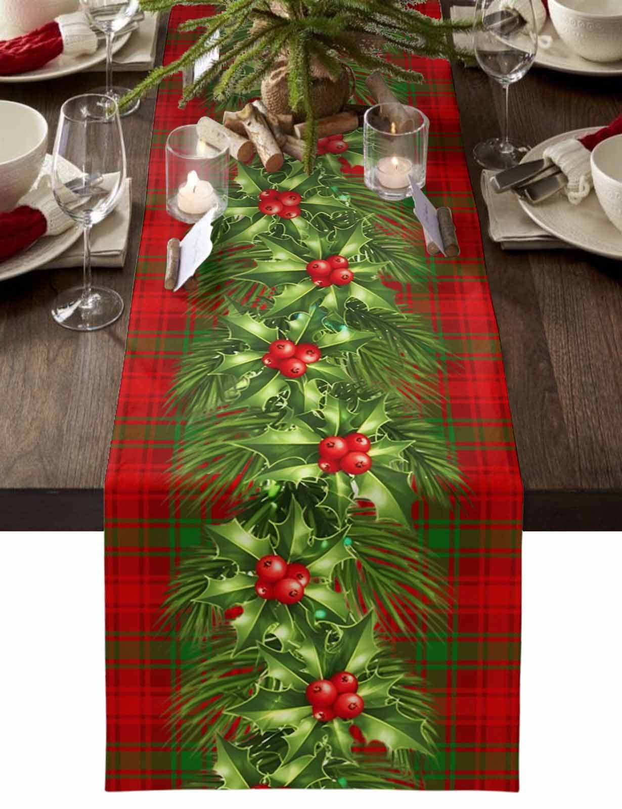 Christmas Table Runner Pine Needles Berry Table Runners Red Green ...