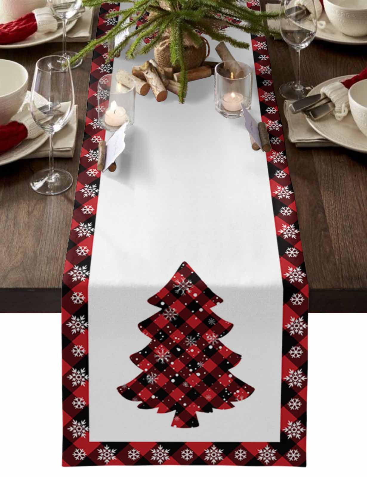 Christmas Table Runner Pine Tree Snowflake Table Runners Red Black ...
