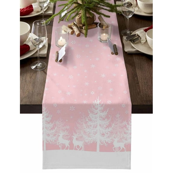 Christmas Table Runner Pink Xmas Tree Reindeer Table Runners Elk Deer ...