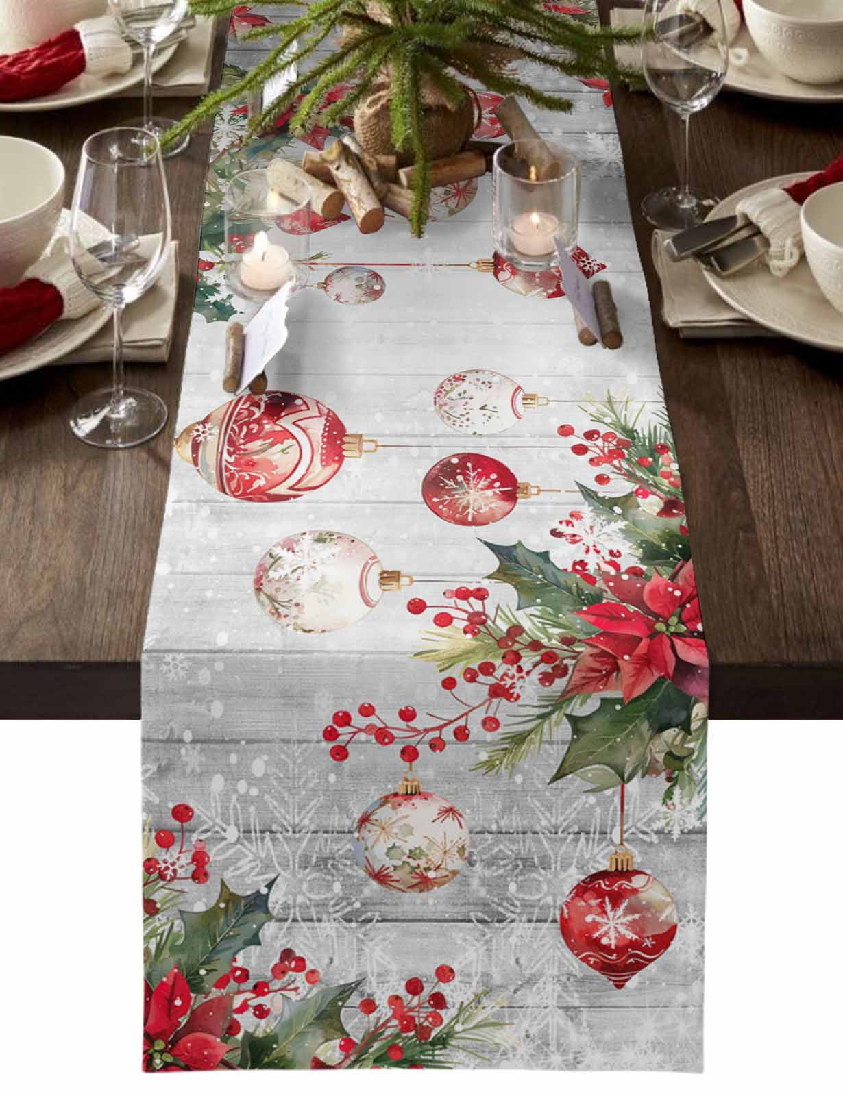 Christmas Table Runner Poinsettia Christmas Ball Table Runners Holly ...