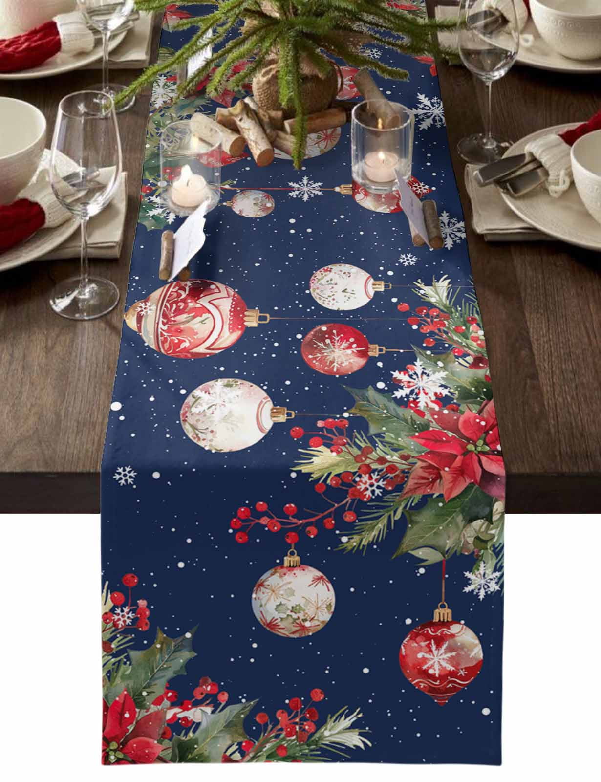 Christmas Table Runner Poinsettia Christmas Ball Table Runners Holly ...