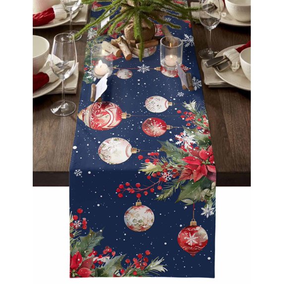 Christmas Table Runner Poinsettia Christmas Ball Table Runners Holly ...