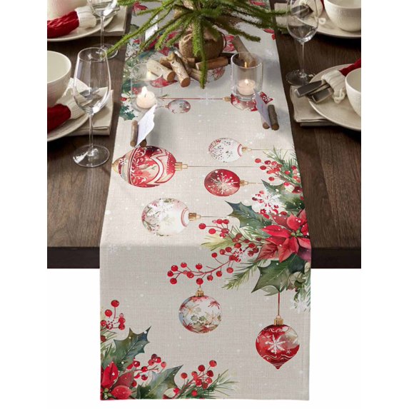 Christmas Table Runner Poinsettia Red Christmas Ball Table Runners ...