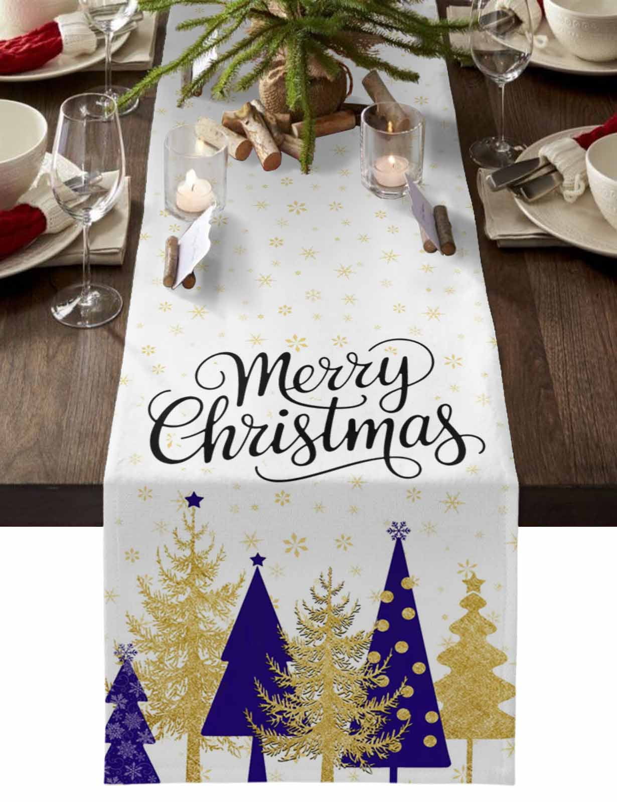 Christmas Table Runner Purple Golden Xmas Tree Table Runners Snowflake ...