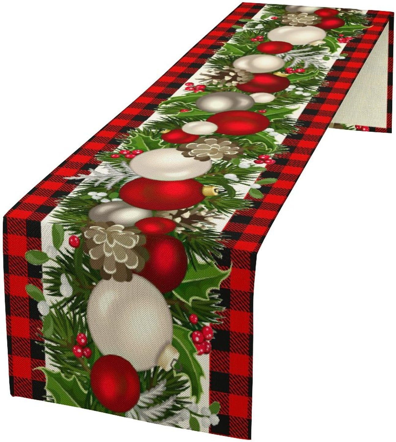 Christmas Table Runner, Red and Black Buffalo Check Plaid Winter Xmas ...