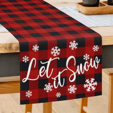 Christmas Table Runner Red Black Buffalo Plaid Christmas Trees Dresser ...