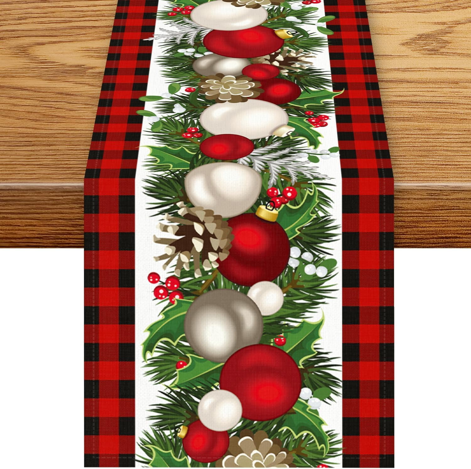 Christmas Table Runner, Red Black Buffalo Xsms Merry Christmas Fir ...