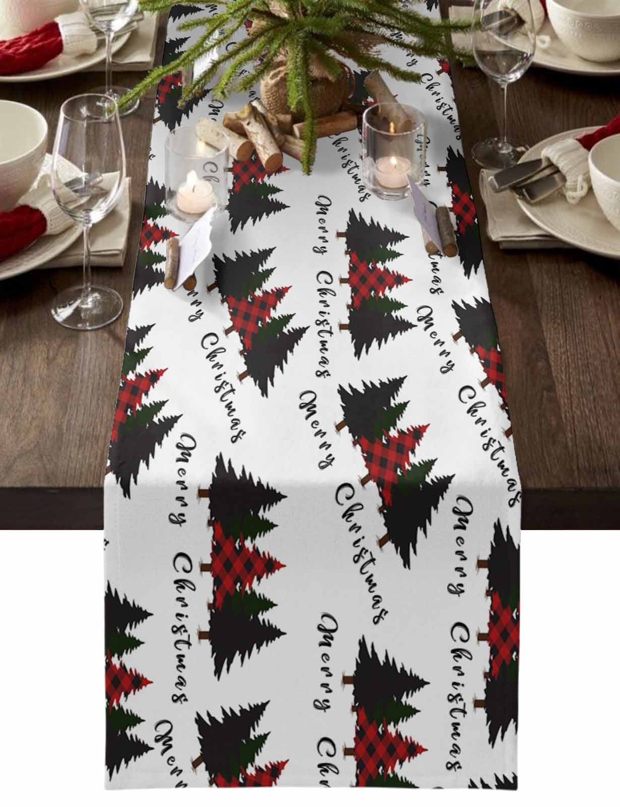 Christmas Table Runner Red Buffalo Plaid Checkered Pine Tree Table ...