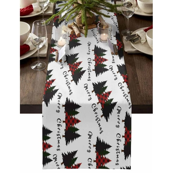 Christmas Table Runner Red Buffalo Plaid Checkered Pine Tree Table ...
