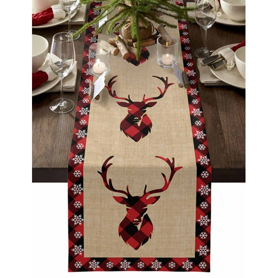 Christmas Table Runner Red Buffalo Plaid Reindeer Table Runners Deer ...