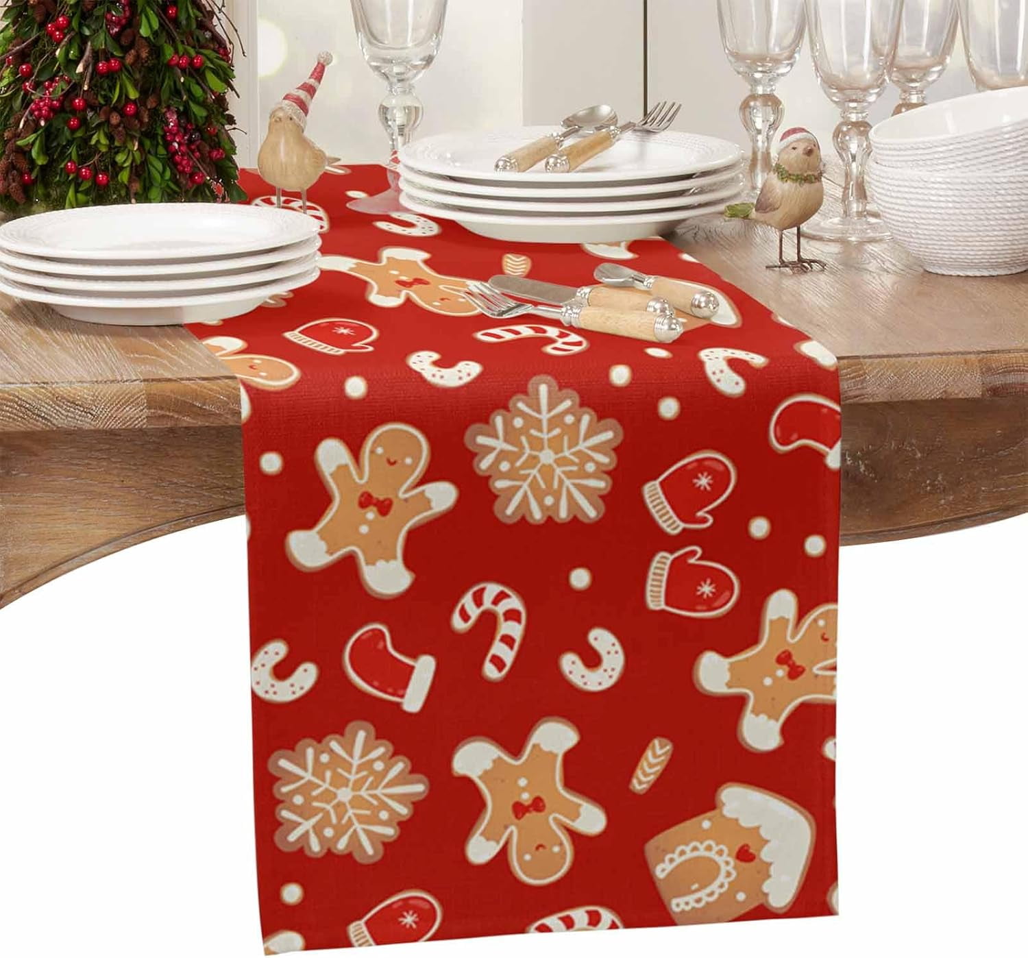 Christmas Table Runner Red Cotton Linen Table Runners 120 inches Long ...