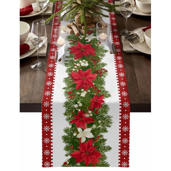 Christmas Table Runner Red Poinsettia Berry Table Runners Holly ...