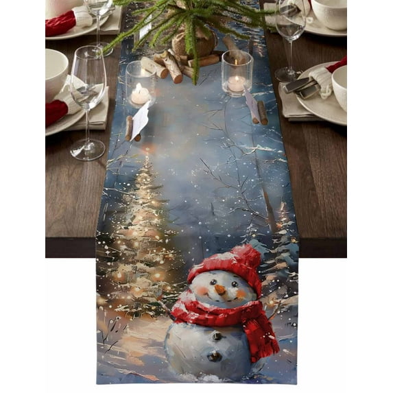 Christmas Table Runner Red Snowman Table Runners Xmas Tree Snow Forest ...