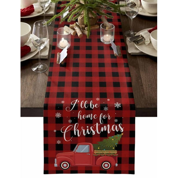 Christmas Table Runner Red Truck Christmas Tree Table Runners Red Black ...