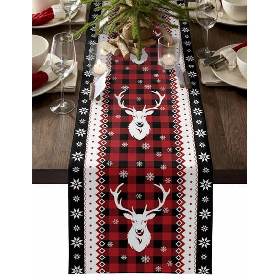 Christmas Table Runner Reindeer Snowflake Table Runners Elk Red Black ...