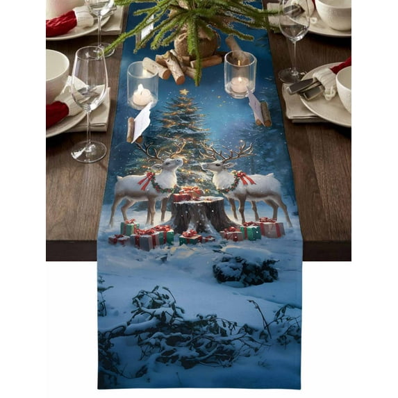 Christmas Table Runner Reindeer Xmas Tree Table Runners Reindeer Yellow ...