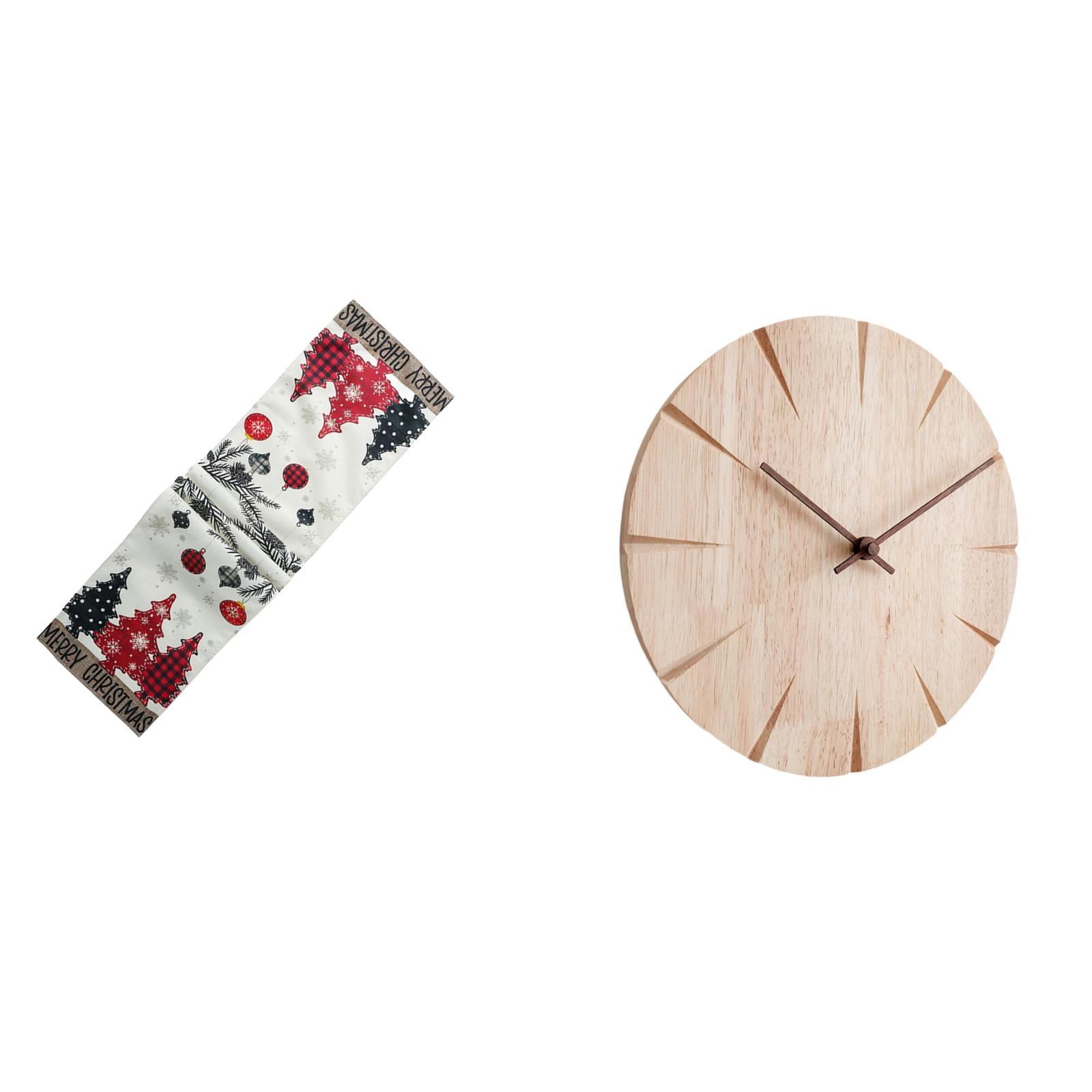 Christmas Table Runner Round Wall Clock Solid Wood Function for ...