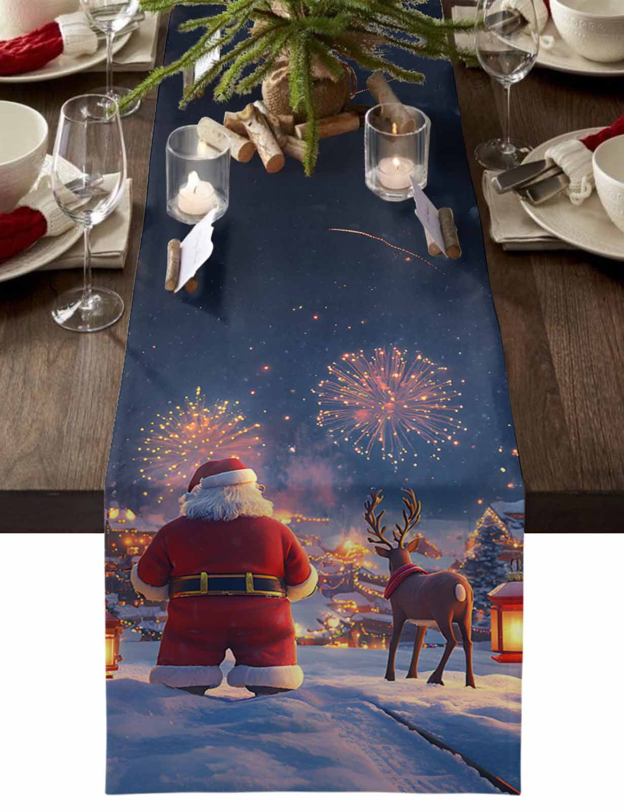 Christmas Table Runner Santa Claus Christmas Lodge Cabin Table Runners ...