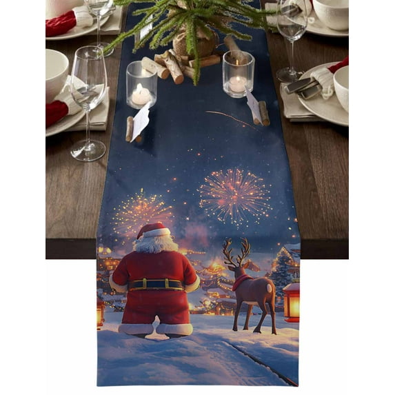 Christmas Table Runner Santa Claus Christmas Lodge Cabin Table Runners ...