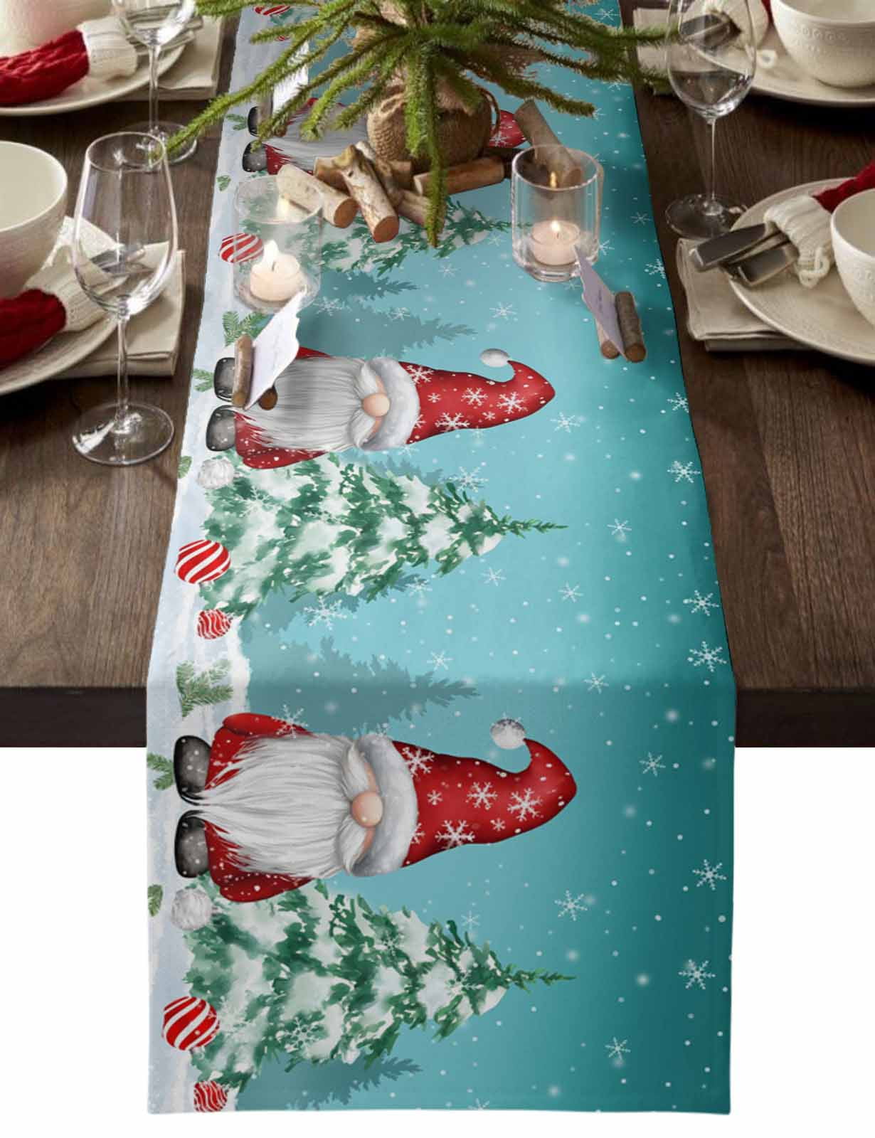 Christmas Table Runner Santa Claus Gnome Table Runners Winter Snowy ...