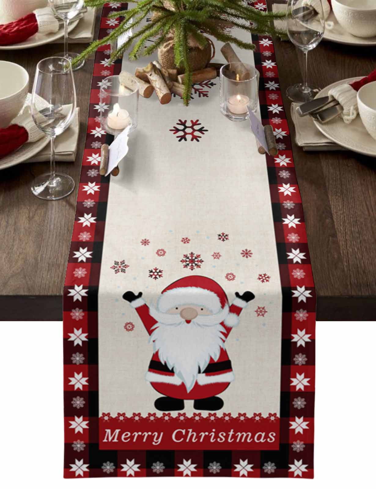 Christmas Table Runner Santa Claus Snowflake Table Runners Red Buffalo ...