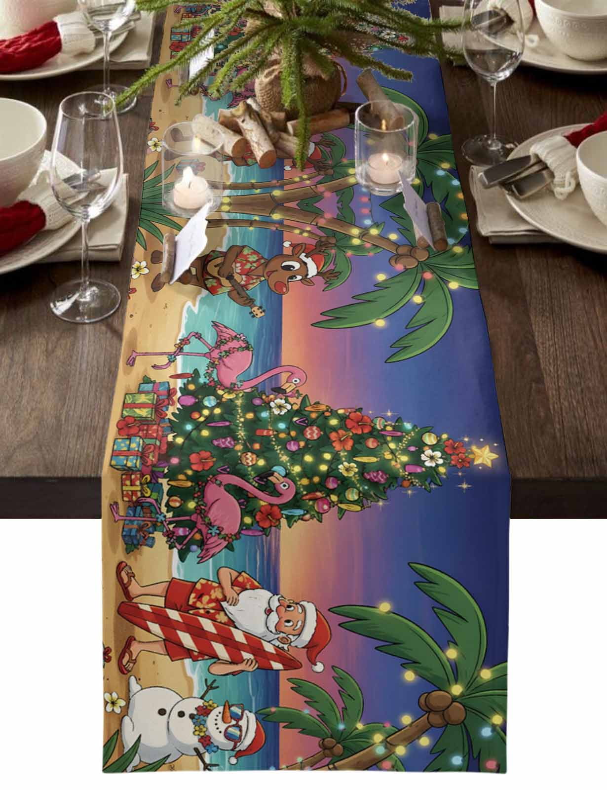 Christmas Table Runner Santa Claus Table Runners Christmas Tree Beach ...