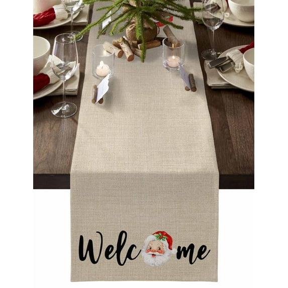 Christmas Table Runner Santa Claus Table Runners Holly Berry Welcome ...