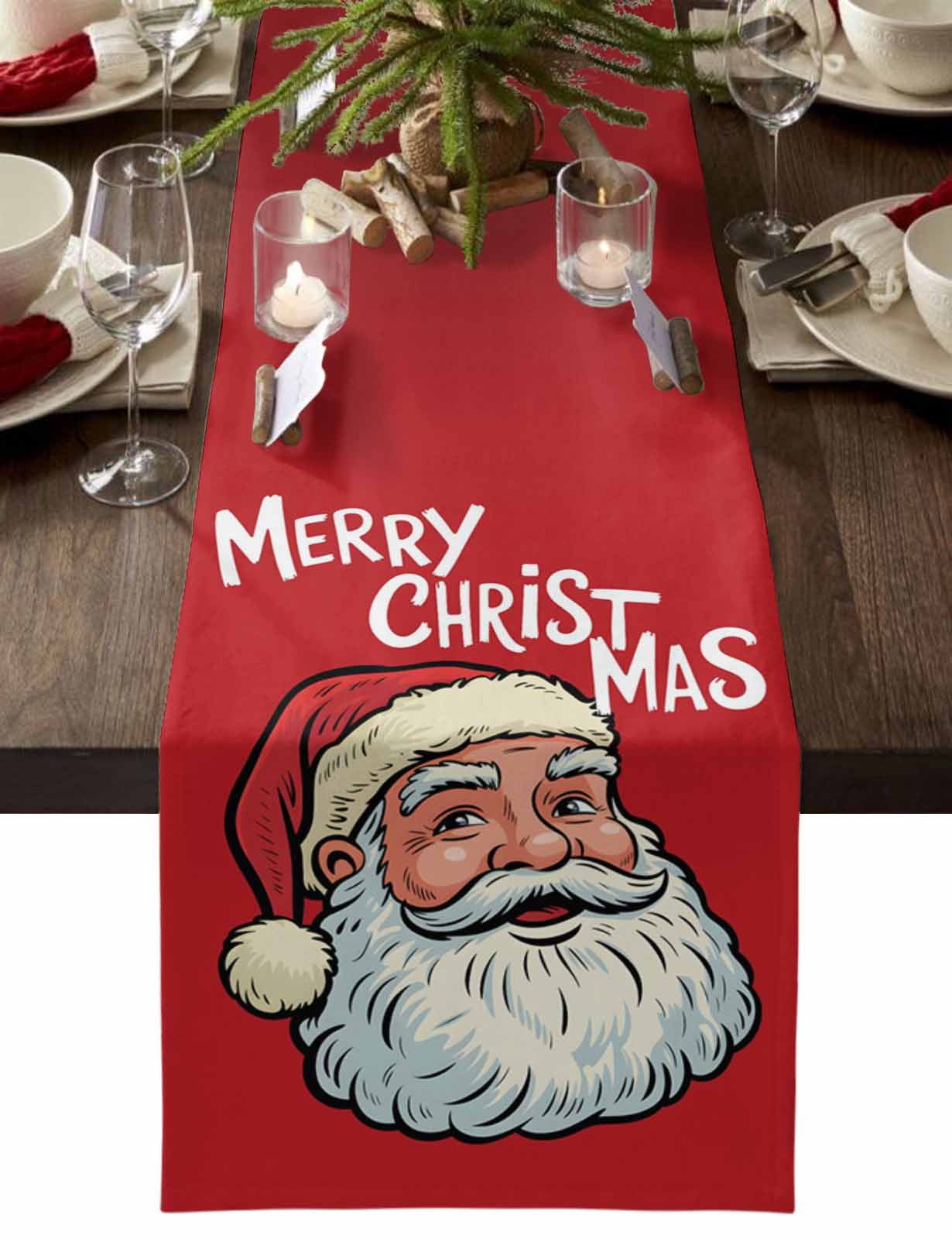 Christmas Table Runner Santa Claus Table Runners Merry Christmas Red ...