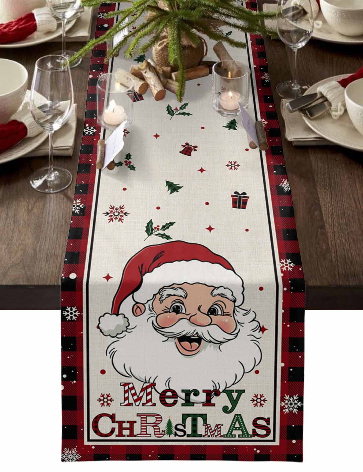 Christmas Table Runner Santa Claus Table Runners Snowflake Holly Berry ...