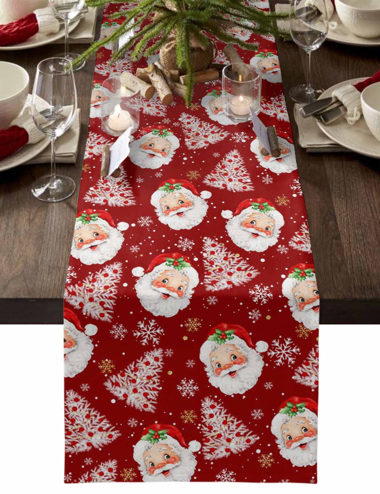 Christmas Table Runner Santa Claus Xmas Tree Table Runners Holly ...