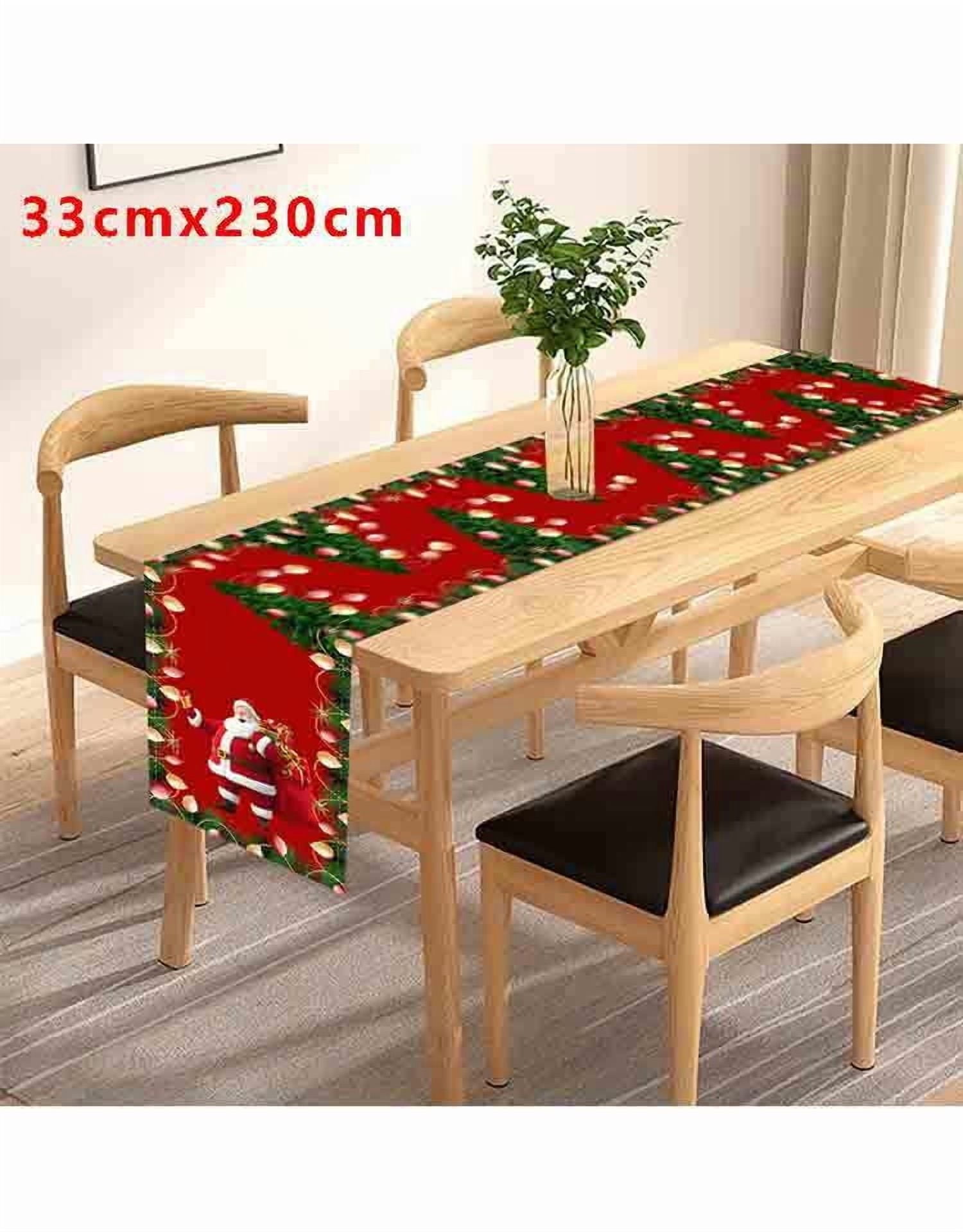 Christmas Table Runner, Santa Xmas Trees Winter Holiday Decorative ...