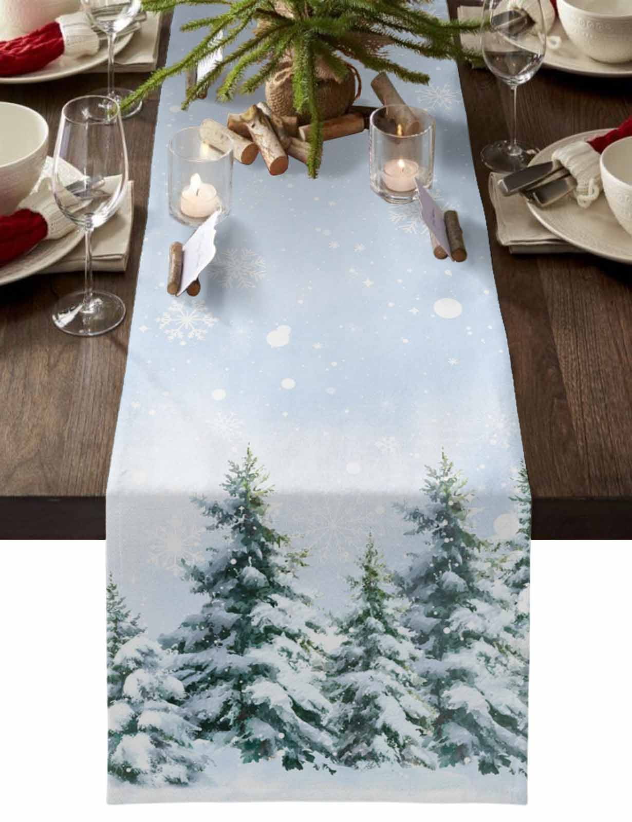 Christmas Table Runner Snowflake Pine Tree Table Runners White Snowy ...